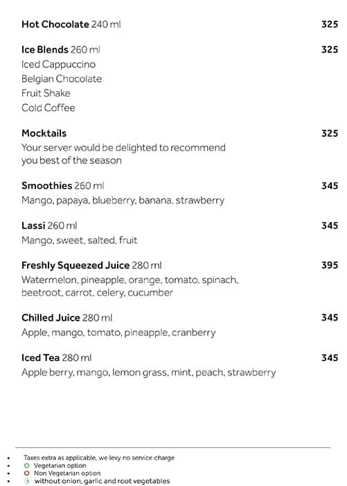 Menu at Table 101 - Surat Marriott Hotel, Surat