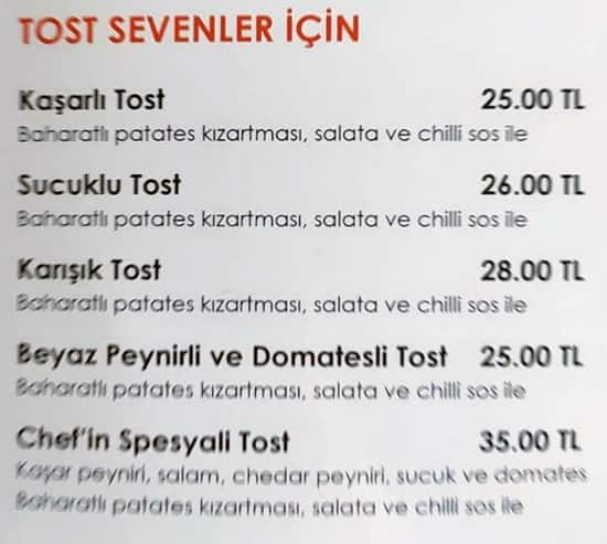Menu at Florya Bahçe, Istanbul
