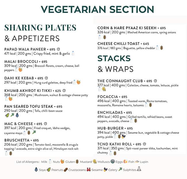 Menu of The Hub, Connaught Place, New Delhi