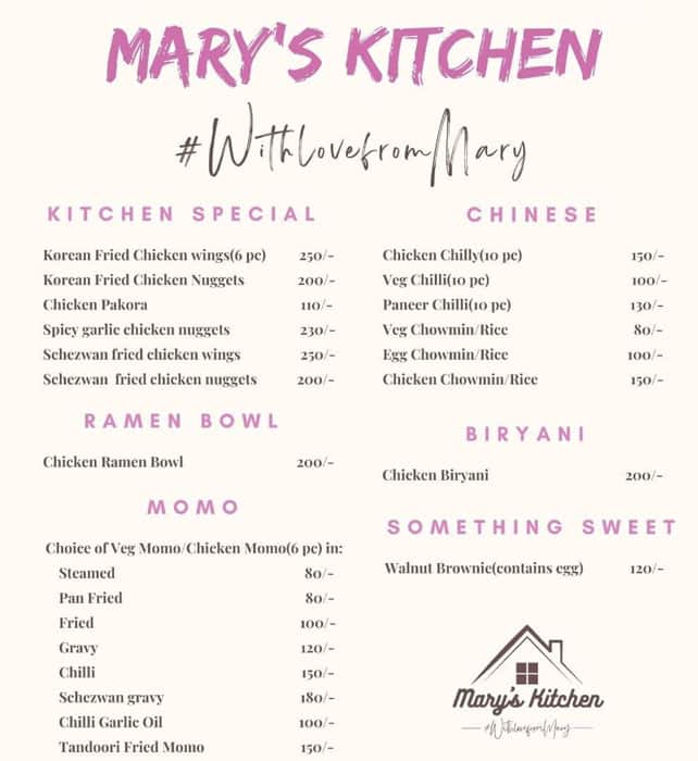 Menu at Mary's Kitchen, Ranchi