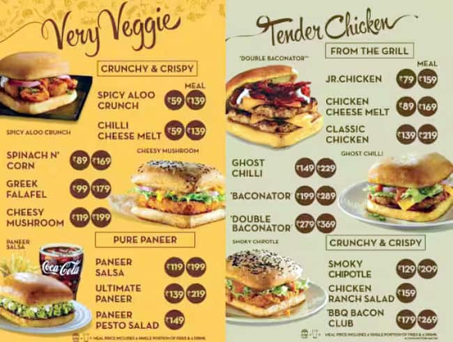 Menu of Wendy's Burgers, RTC X roads, Hyderabad