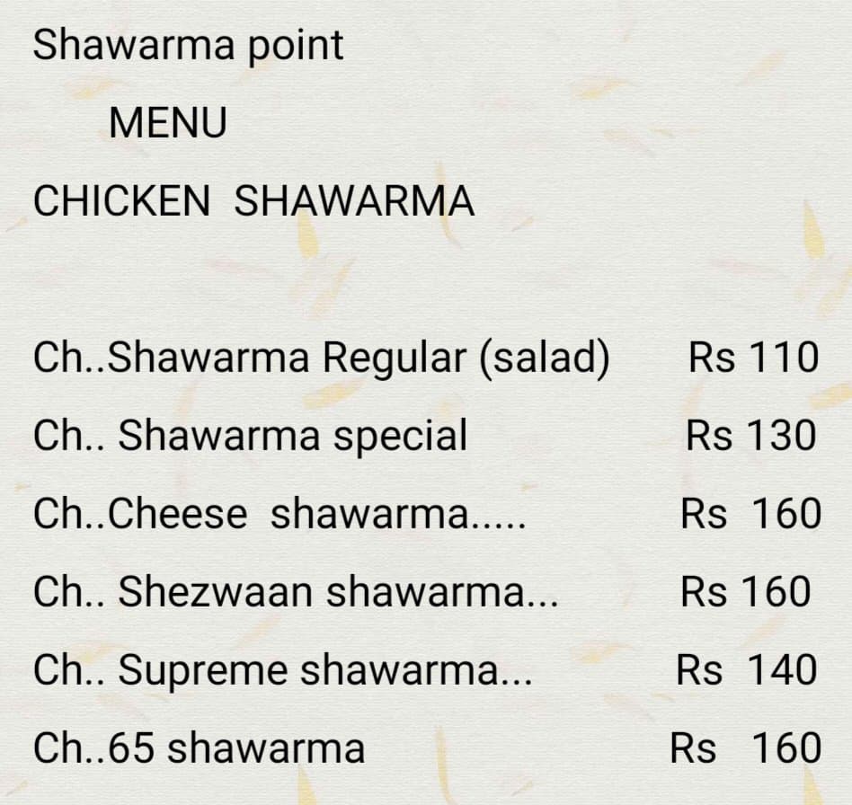 Menu of Shawarma Point, Malkajgiri, Secunderabad
