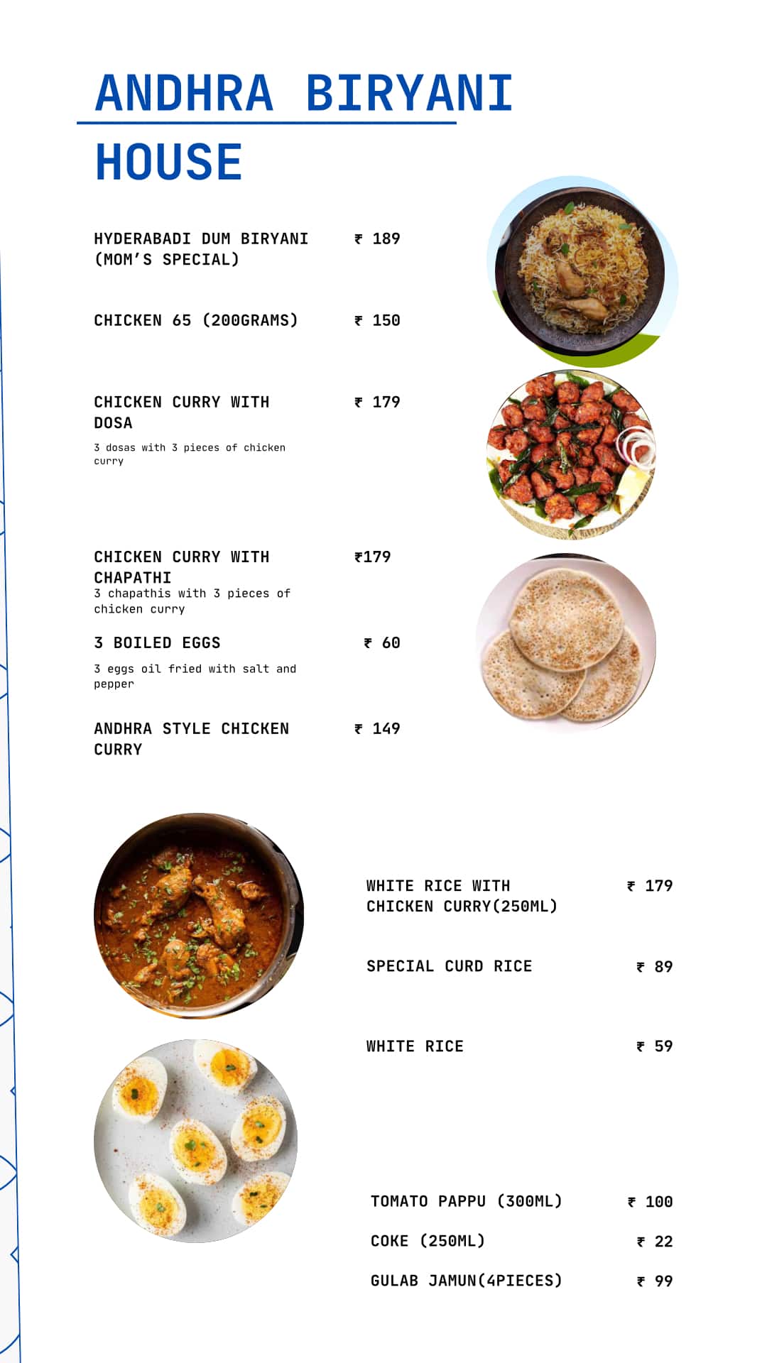 Menu of Andhra Briyani House, Bommanahalli, Bangalore