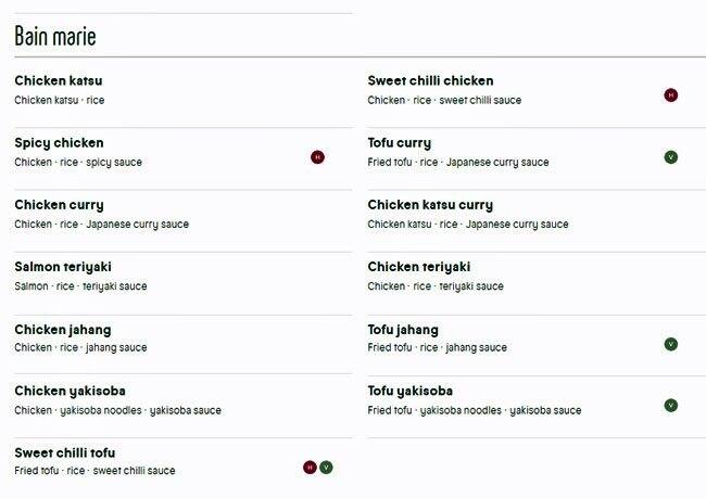 Menu at Wasabi Sushi & Bento restaurant, London, 1 New Change