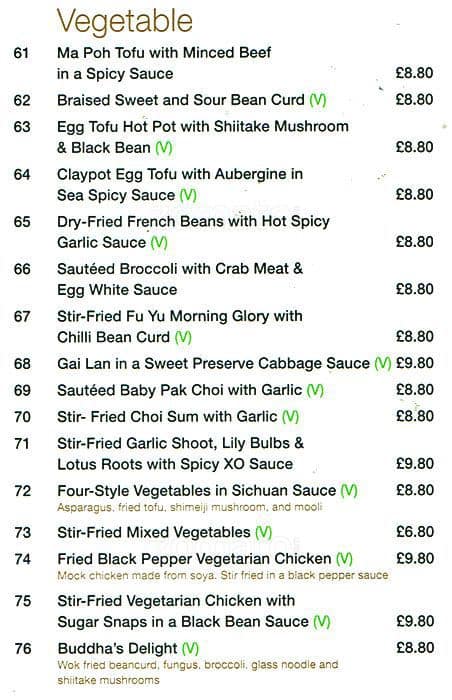 Menu at Jia restaurant, London, 1 Harrington Road