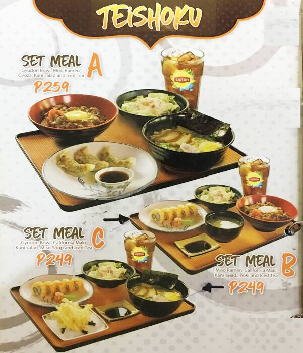 Menu at Tokyo Joe restaurant, Marikina