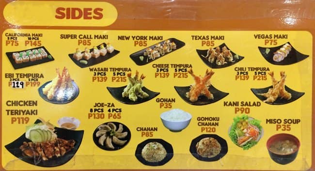 Menu at Tokyo Joe restaurant, Las Pinas, Robinsons Place
