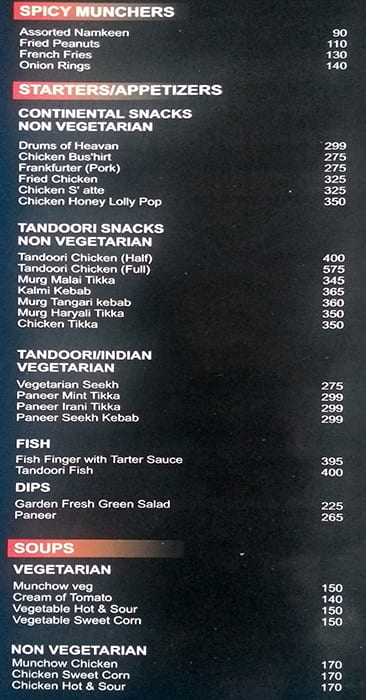 Menu at Down Under, Chandigarh, PQQP+G5J