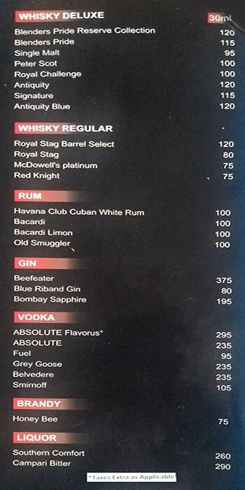 Menu at Down Under, Chandigarh, PQQP+G5J