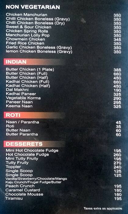 Menu at Down Under, Chandigarh, PQQP+G5J