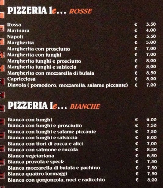 Menu da Osteria Zazà pizzeria, Roma, Via dei Capasso