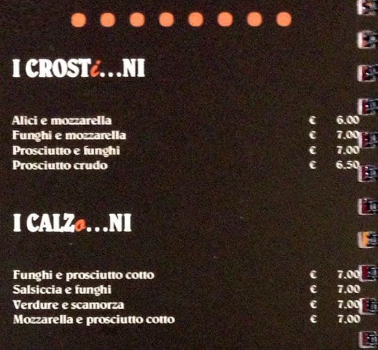 Menu da Osteria Zazà pizzeria, Roma, Via dei Capasso