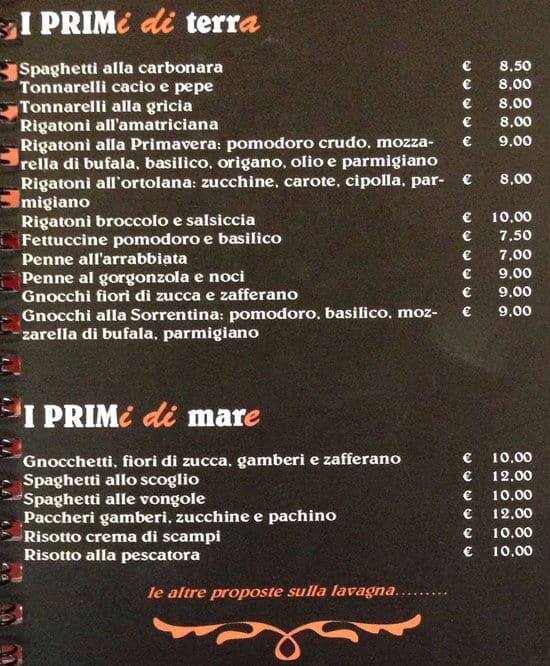 Menu da Osteria Zazà pizzeria, Roma, Via dei Capasso