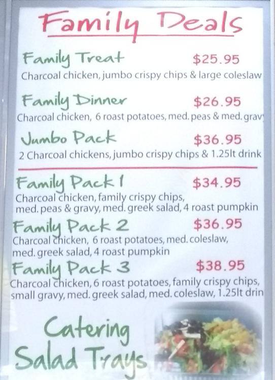 Menu at Giorgio's Charcoal Chicken restaurant, Bundoora