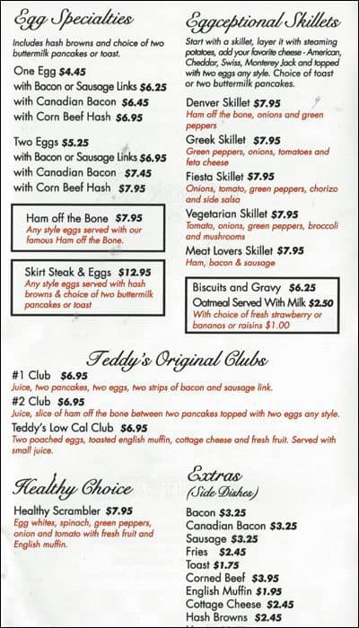 Teddy's Diner Menu, Menu for Teddy's Diner, Elk Grove Village, Chicago ...