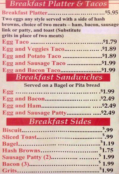 Menu at Cliff's Grill restaurant, Houston