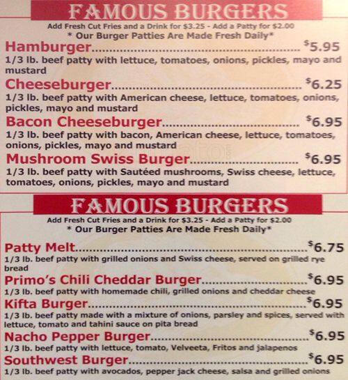 Menu at Cliff's Grill restaurant, Houston