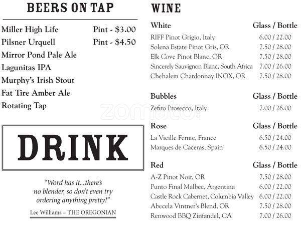 Menu at Industrial Cafe & Saloon, Portland