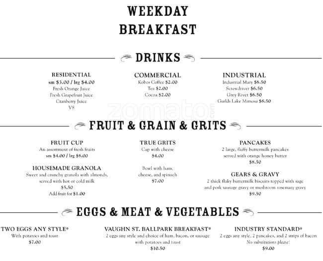 Menu at Industrial Cafe & Saloon, Portland