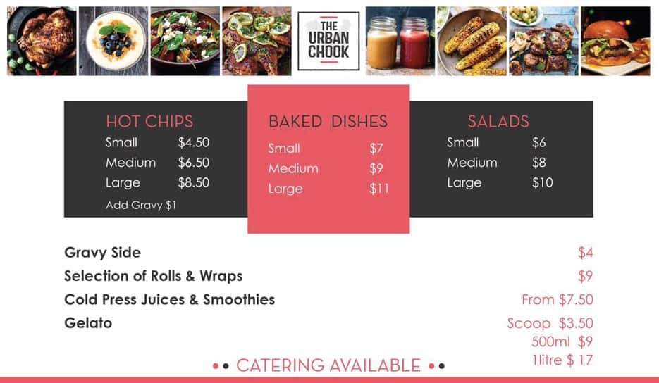 Menu at The Urban Chook restaurant, Gledswood Hills