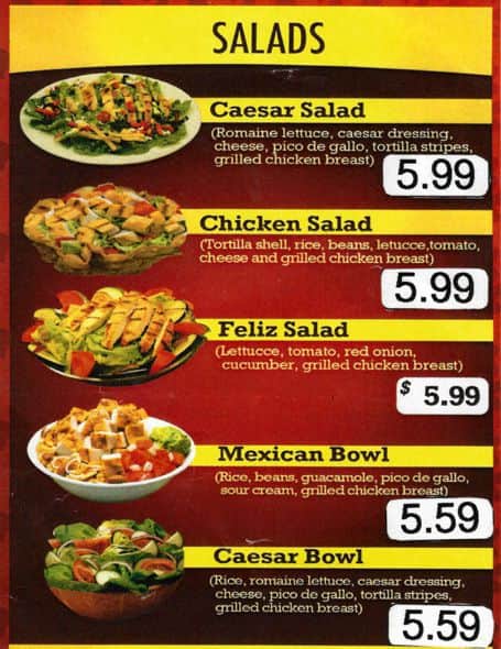 Menu at Pollo Feliz restaurant, Chicago, W 26th St