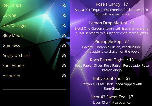 Menu at Zuri bar and Lounge, Arlington