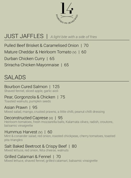 Menu at 14 on Chartwell pub & bar, Umhlanga