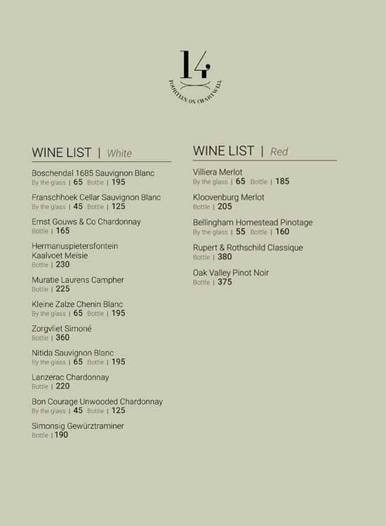 Menu at 14 on Chartwell pub & bar, Umhlanga