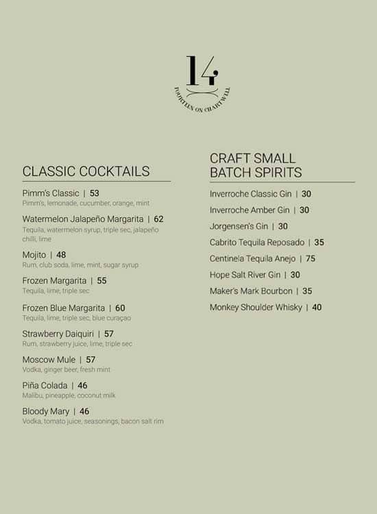 Menu at 14 on Chartwell pub & bar, Umhlanga