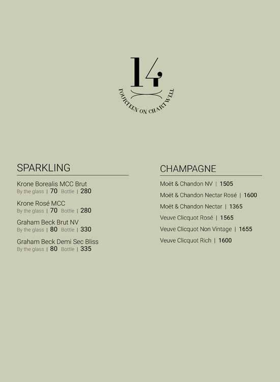 Menu at 14 on Chartwell pub & bar, Umhlanga