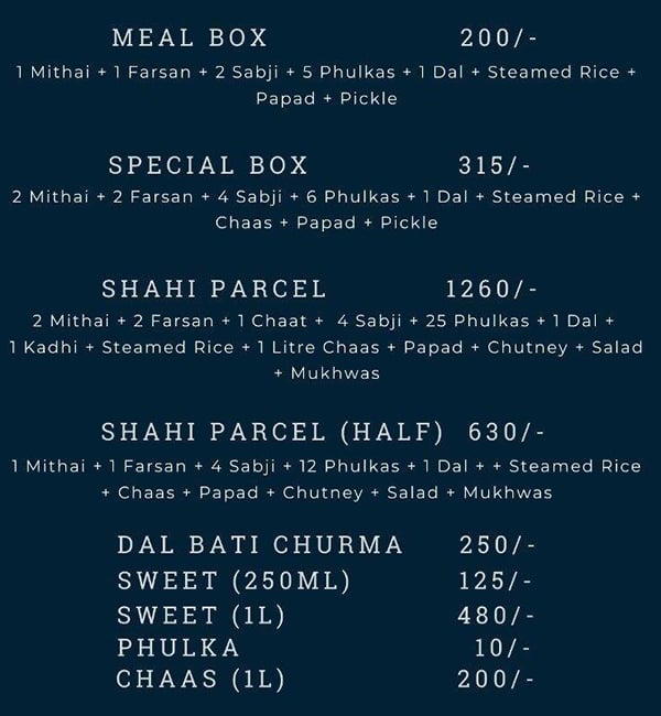 Menu at Panch Shahi Pakwan Thali Restaurant, Pune