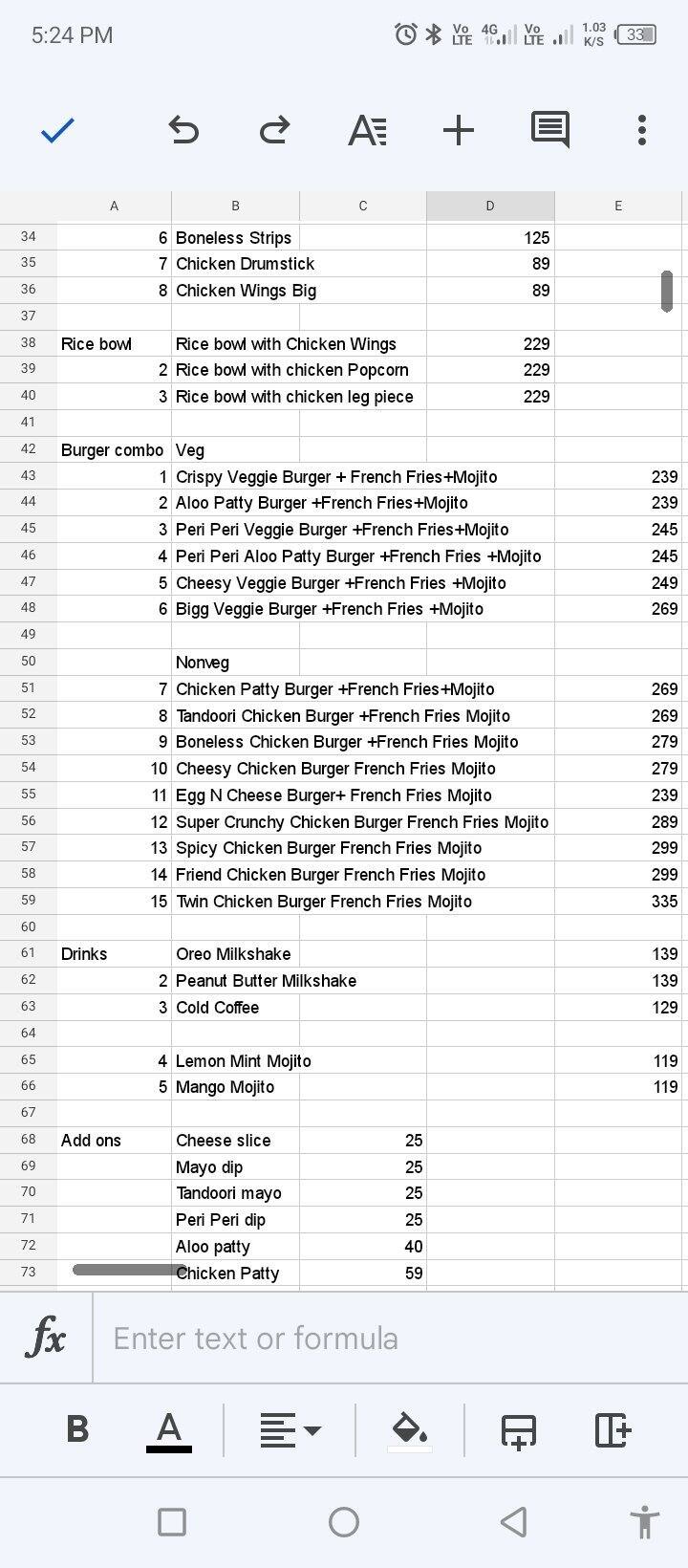 Menu of Burger America, Whitefield, Bangalore