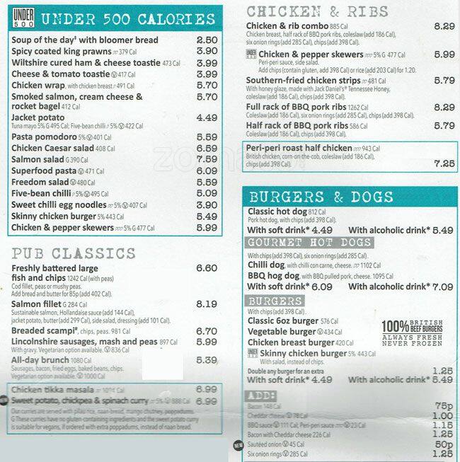 Menu at Colley Rowe Inn - JD Wetherspoon pub & bar, Romford