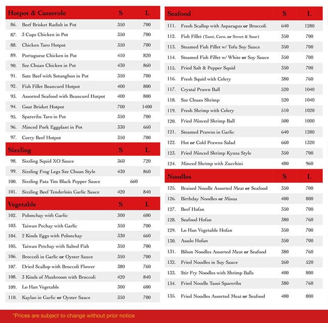 Menu at Causeway Seafood Restaurant | Banawe, Quezon City, Banawe St