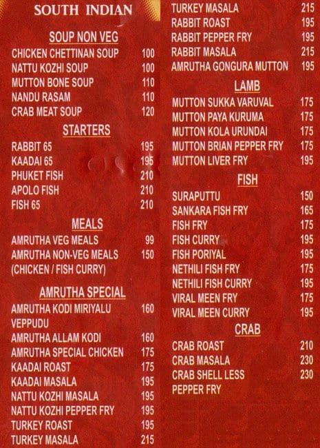 Menu at Amrutha Stores, Chennai, 8P6G+8J9