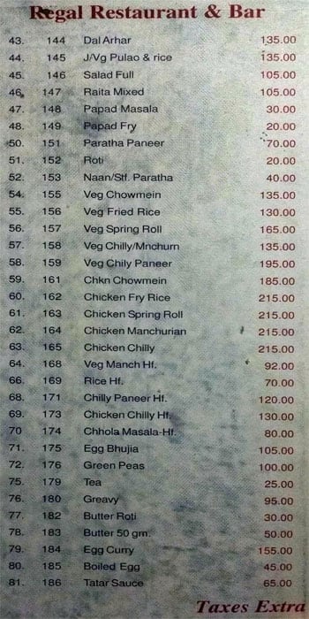 Menu at Regal Bar Restaurant, Lucknow, 33