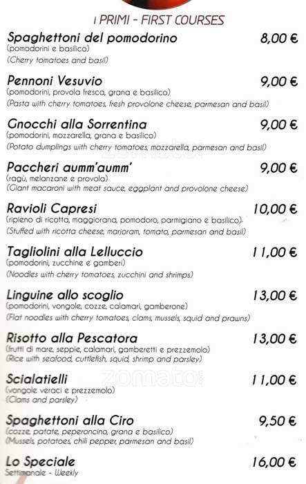 Menu da Il Pomodorino pizzeria, Milano, Via Friuli