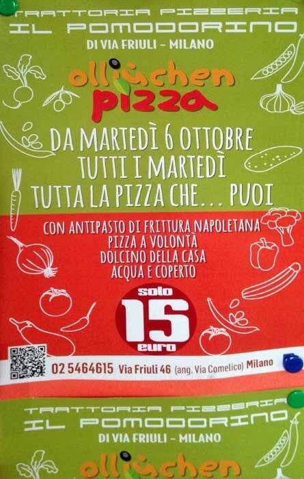 Menu da Il Pomodorino pizzeria, Milano, Via Friuli