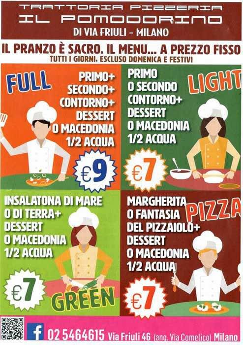 Menu da Il Pomodorino pizzeria, Milano, Via Friuli