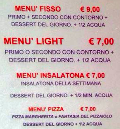 Menu da Il Pomodorino pizzeria, Milano, Via Friuli