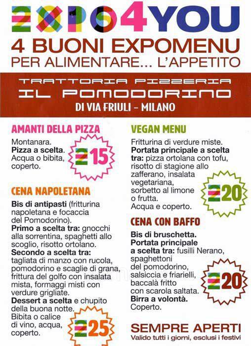 Menu da Il Pomodorino pizzeria, Milano, Via Friuli