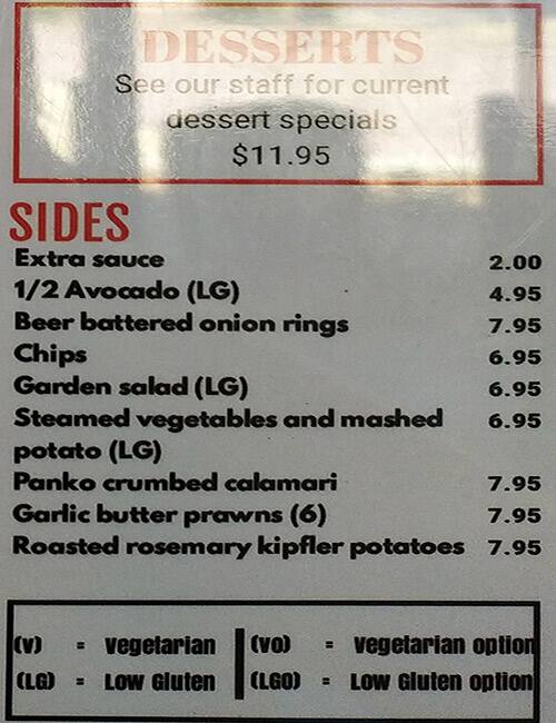 Menu at Ambassador of Redcliffe restaurant, Redcliffe