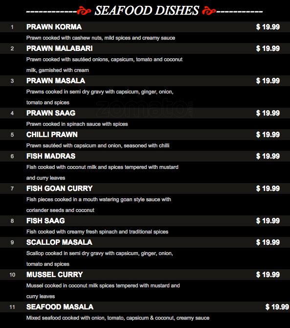 Menu at OSHO Indian Restaurant, Capel Sound