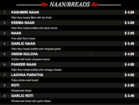 Menu at OSHO Indian Restaurant, Capel Sound