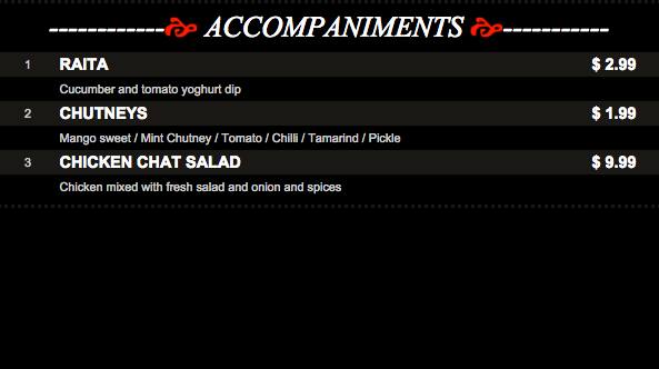 Menu at OSHO Indian Restaurant, Capel Sound