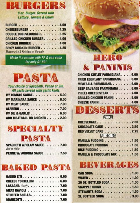 Menu at One Stop Pizza pizzeria, New York City