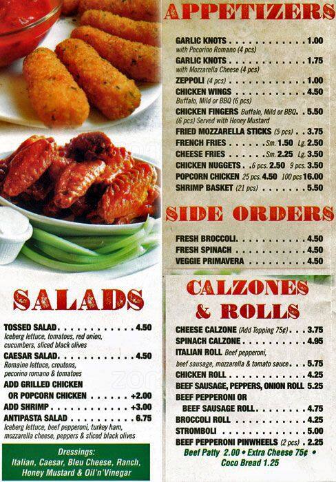 Menu at One Stop Pizza pizzeria, New York City