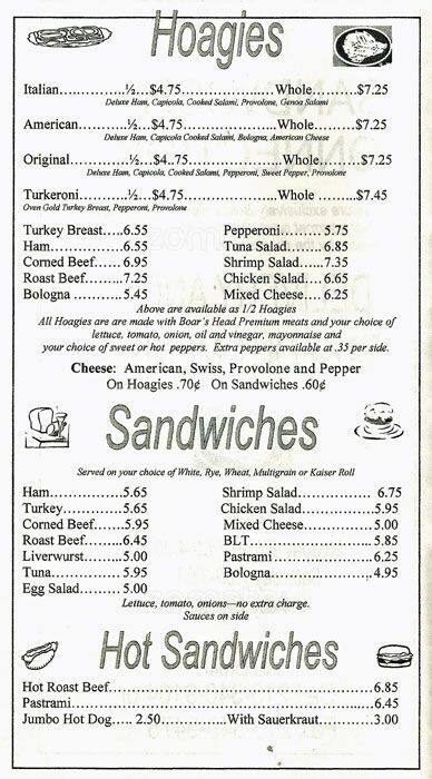Menu at Sandwich Connection & Deli, Doylestown, Old Easton Rd