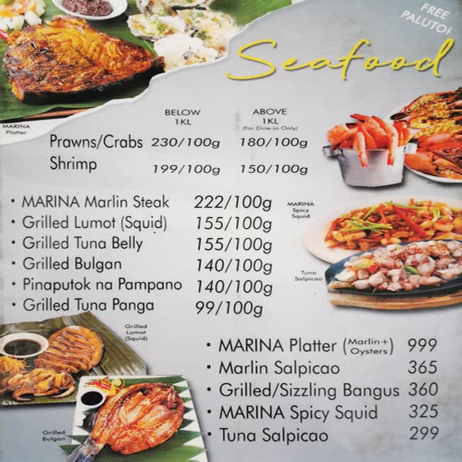 Menu at Marina Grill, Quezon City, Manhattan Parkview