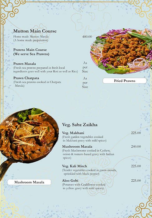 Menu at Golden Sidra (formally Sherkhan), Bengaluru